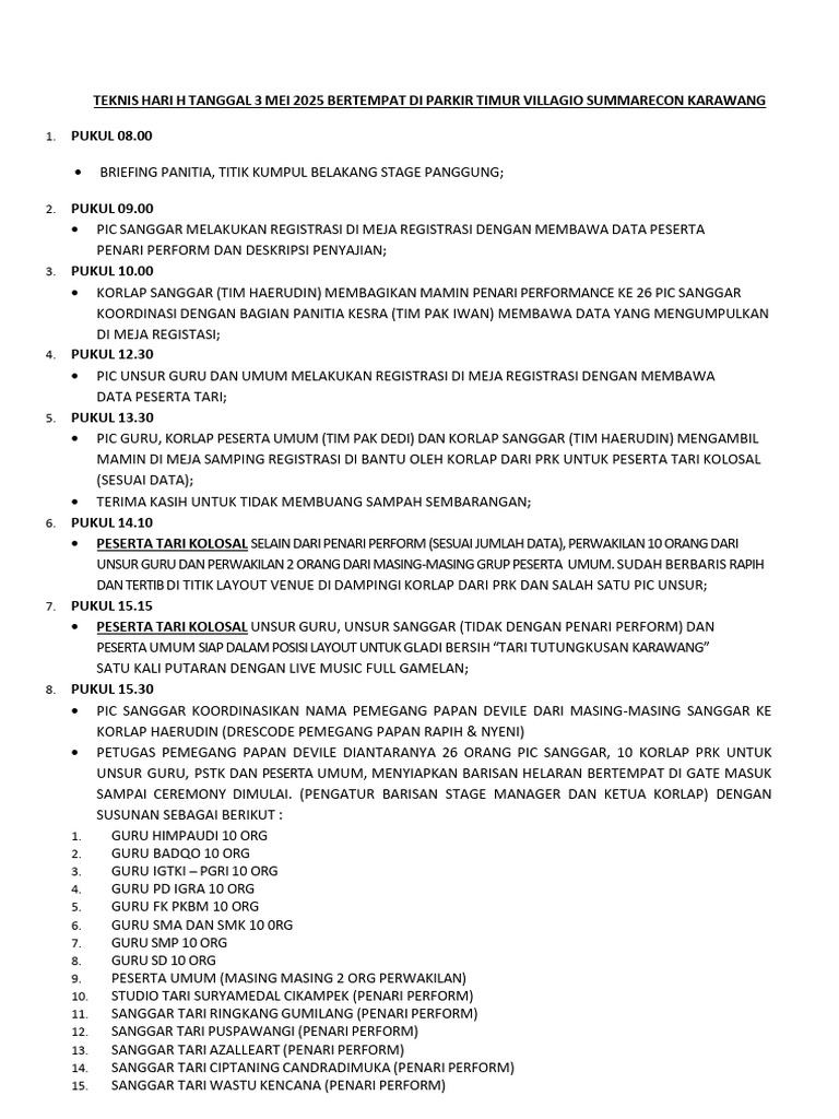 Teknis Hari H Tanggal 3 Mei 2025 Bertempat Di Parkir Timur Villagio Summarecon PDF | PDF