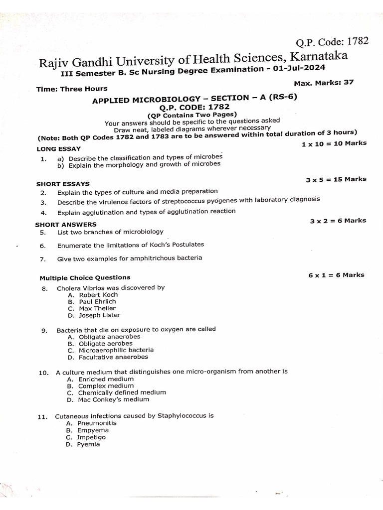 Microbiology Question paper | PDF