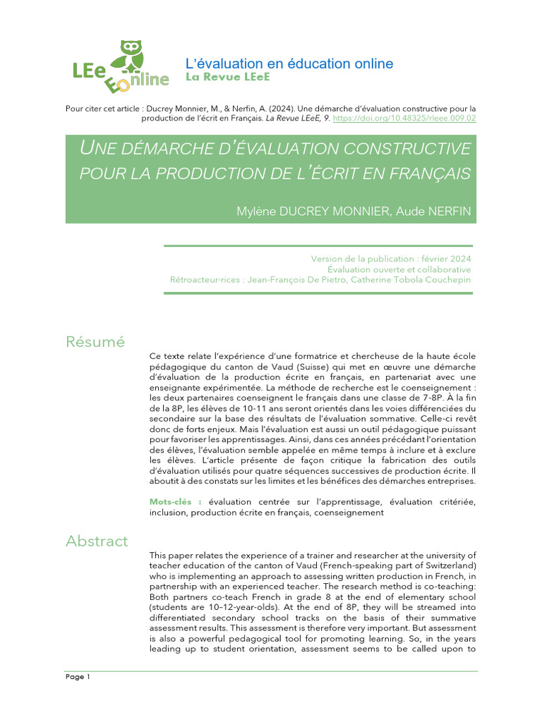 Évaluation constructive en production écrite | PDF | Apprentissage ...