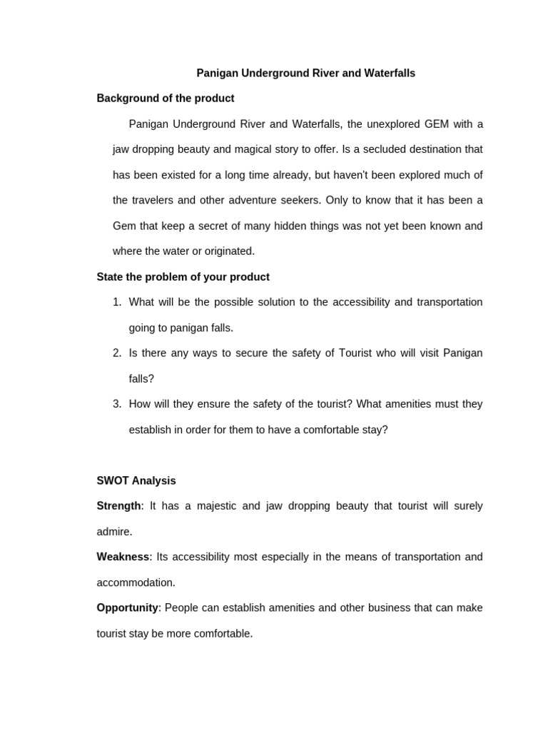 Group 1 Tourism Product Development - Panigan Underground River and Waterfalls | PDF | Transport