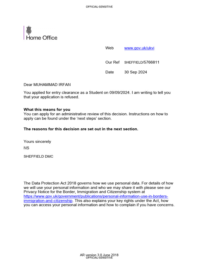 UK Student Visa Application Refusal Notice | PDF | Government And ...