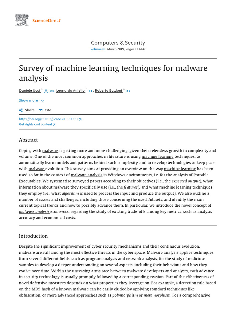 Survey of Machine Learning Techniques For Malware Analysis ...