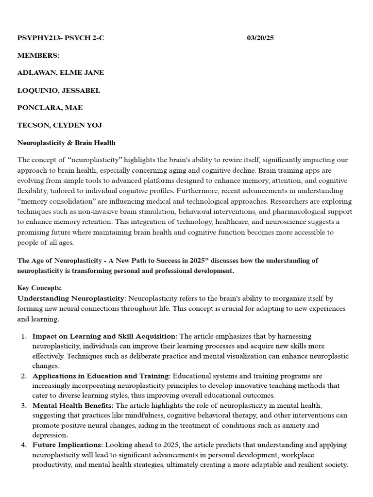 Neuroplasticity & Brain Health | PDF | Neuroplasticity | Learning