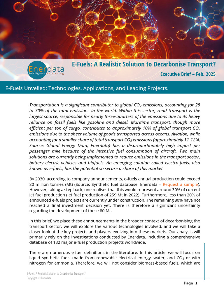 E Fuels To Decarbonise Transport Sector | PDF | Climate Change ...