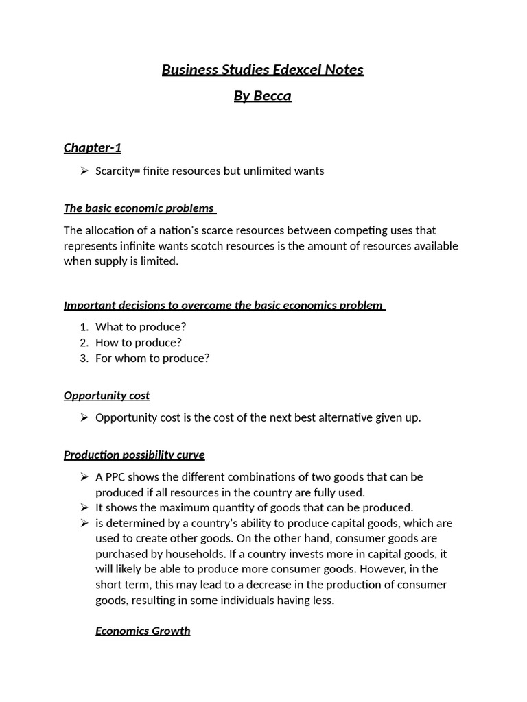 Business Studies Edexcel Notes by Becca | PDF