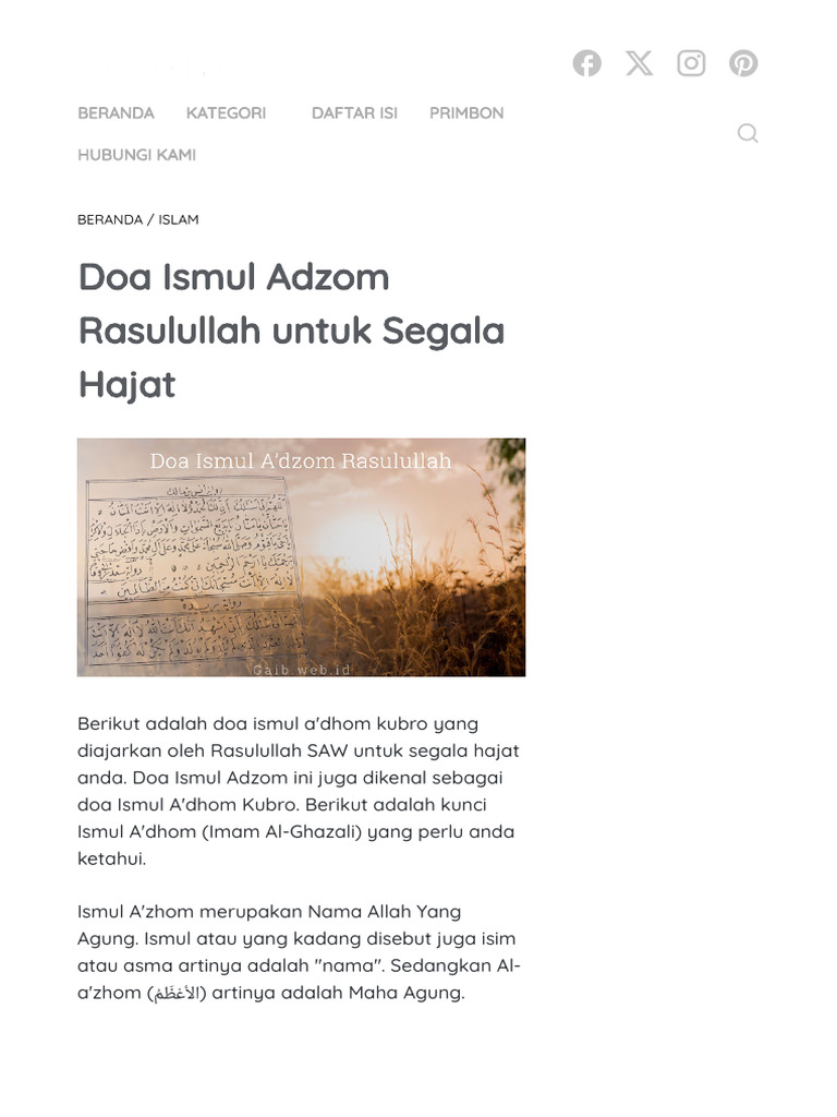 Doa Ismul Adzom Rasulullah Untuk Segala Hajat - Dunia Gaib Dan S | PDF