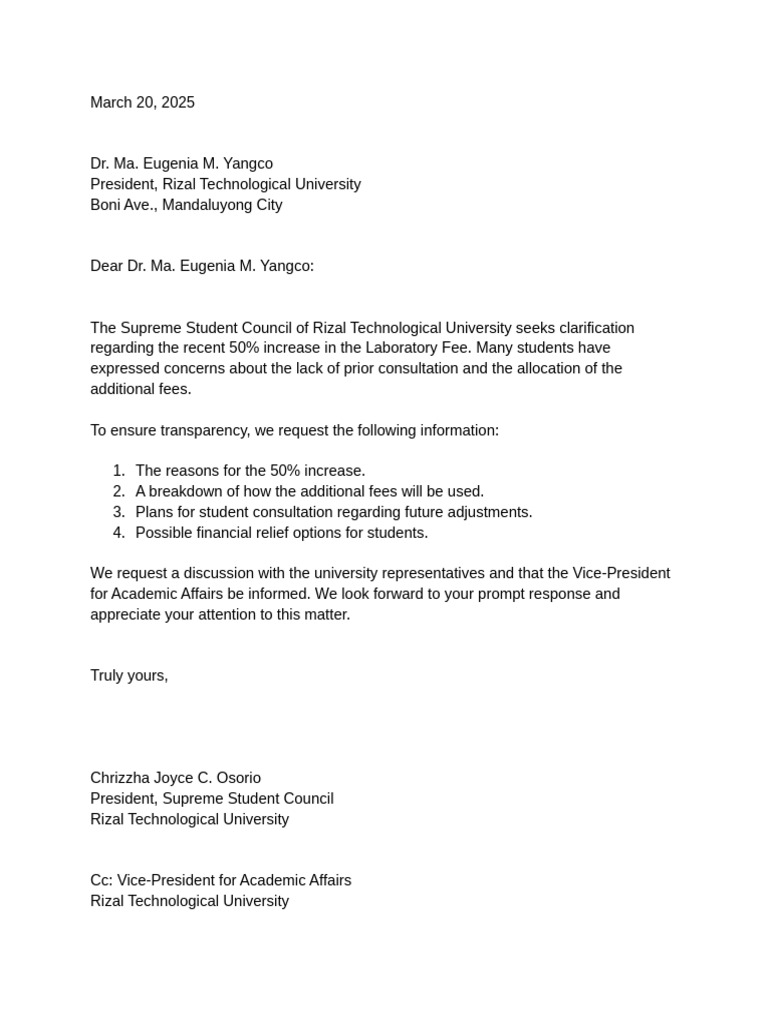 Letter of Student Council | PDF