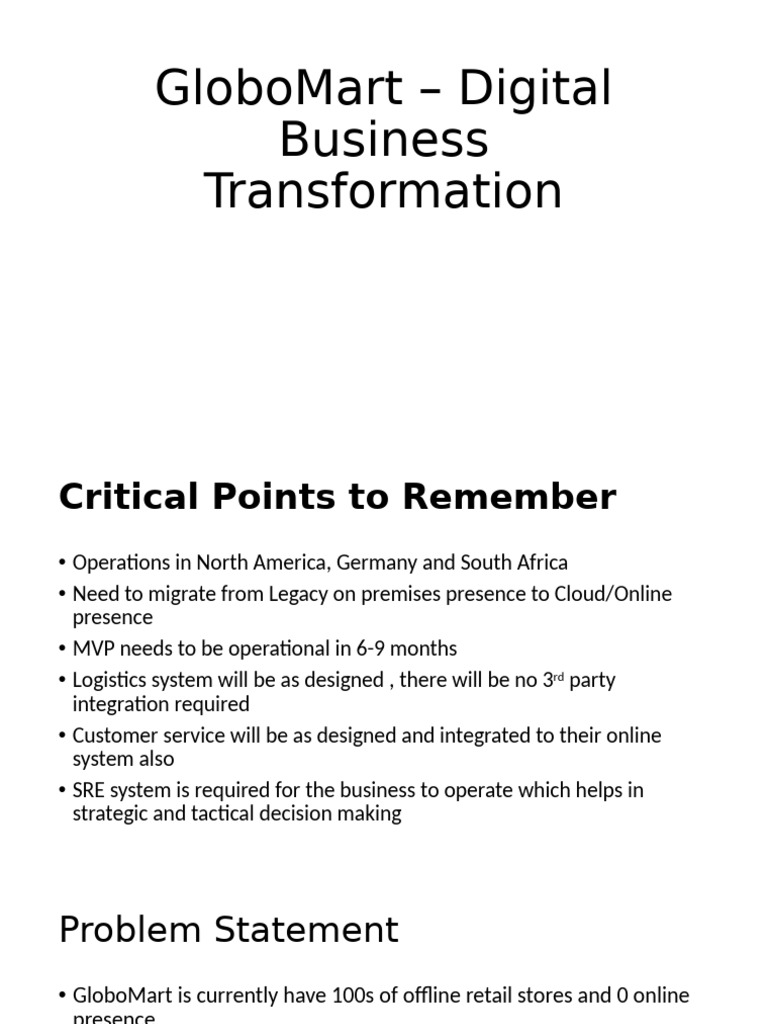 GloboMart - Digital Business Transformation | PDF | Scrum (Software Development) | Computing