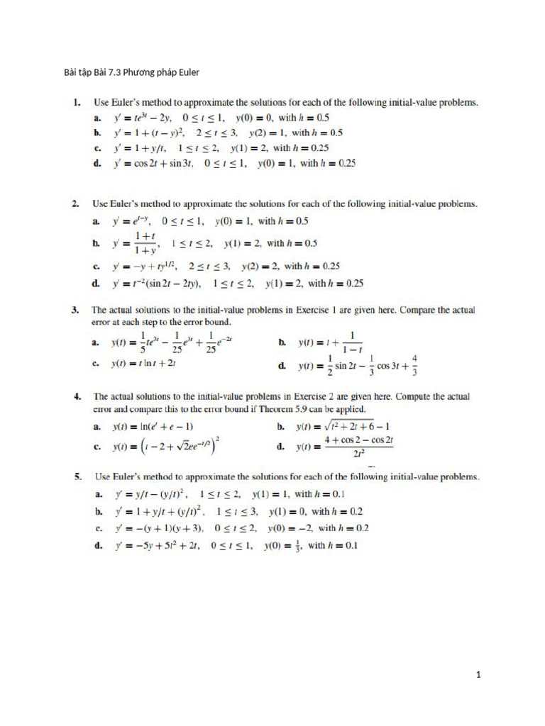 Bài tập Bài 7.3a Phương pháp Euler | PDF