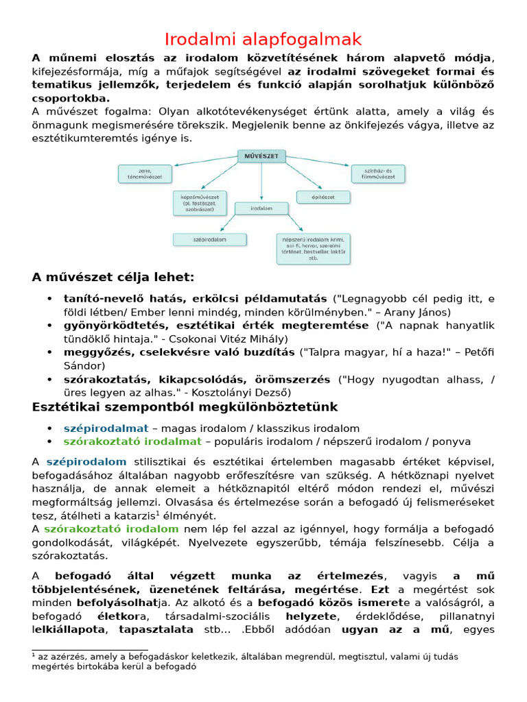 Irodalmi Alapfogalmak | PDF