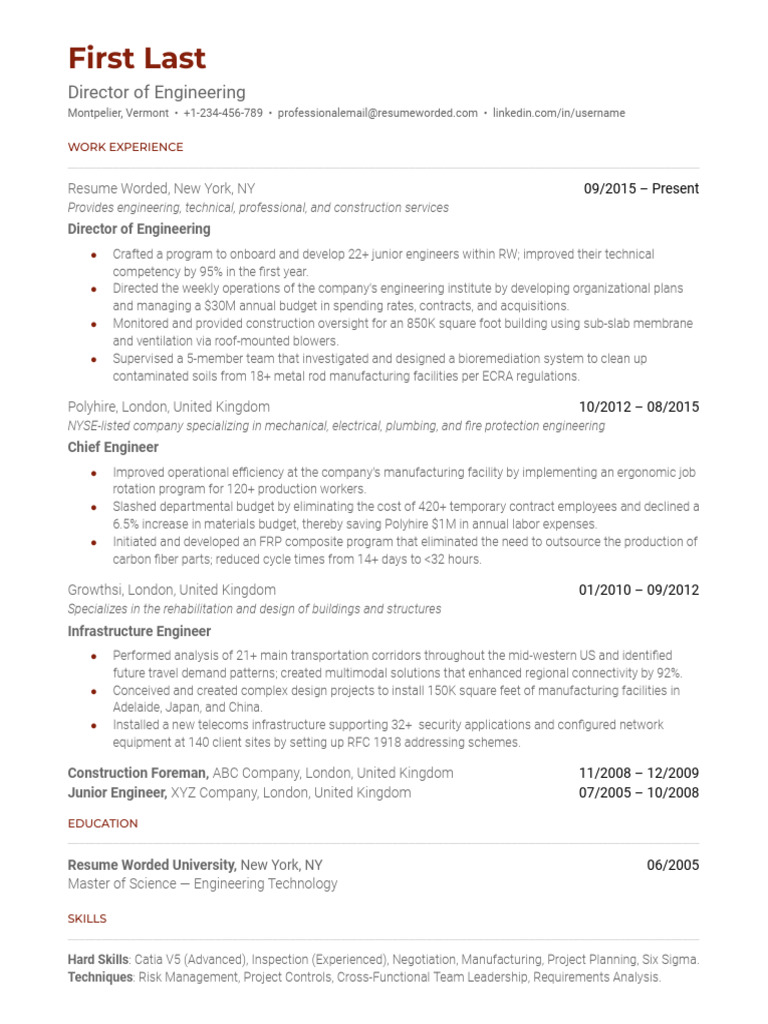 Director of Engineering Template 16 | PDF