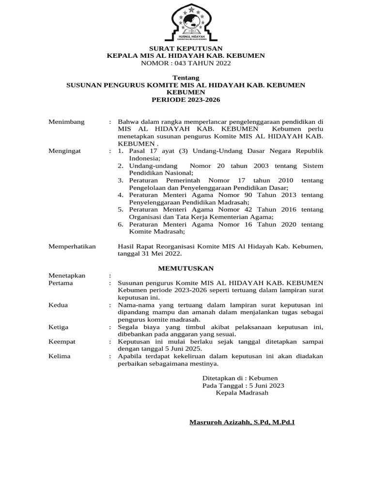 SK Pengurus Komite 23-26 | PDF