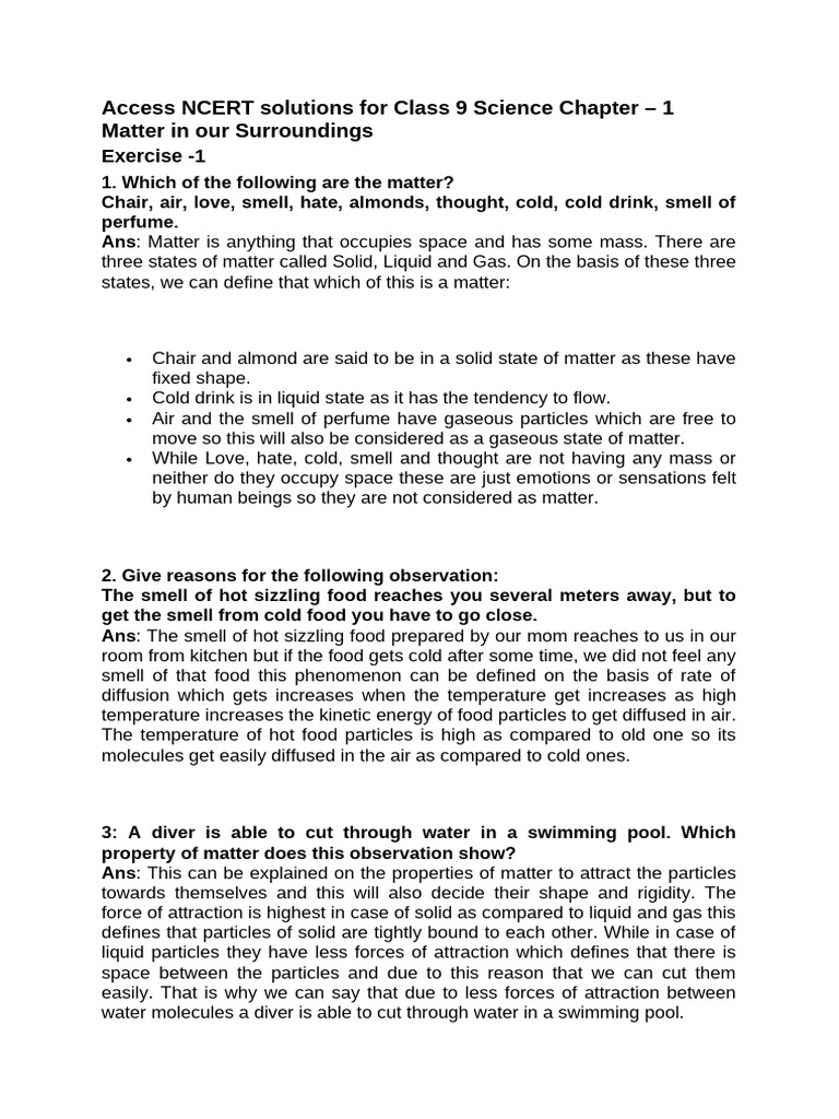 NCERT Class 9 Science: Matter Overview | PDF | Matter | Gases