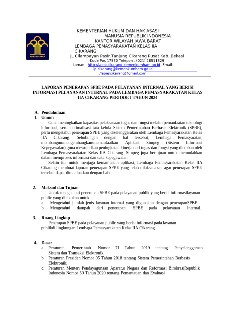 Laporan Penerapan SPBE Pelayanan Internal 2023 | PDF