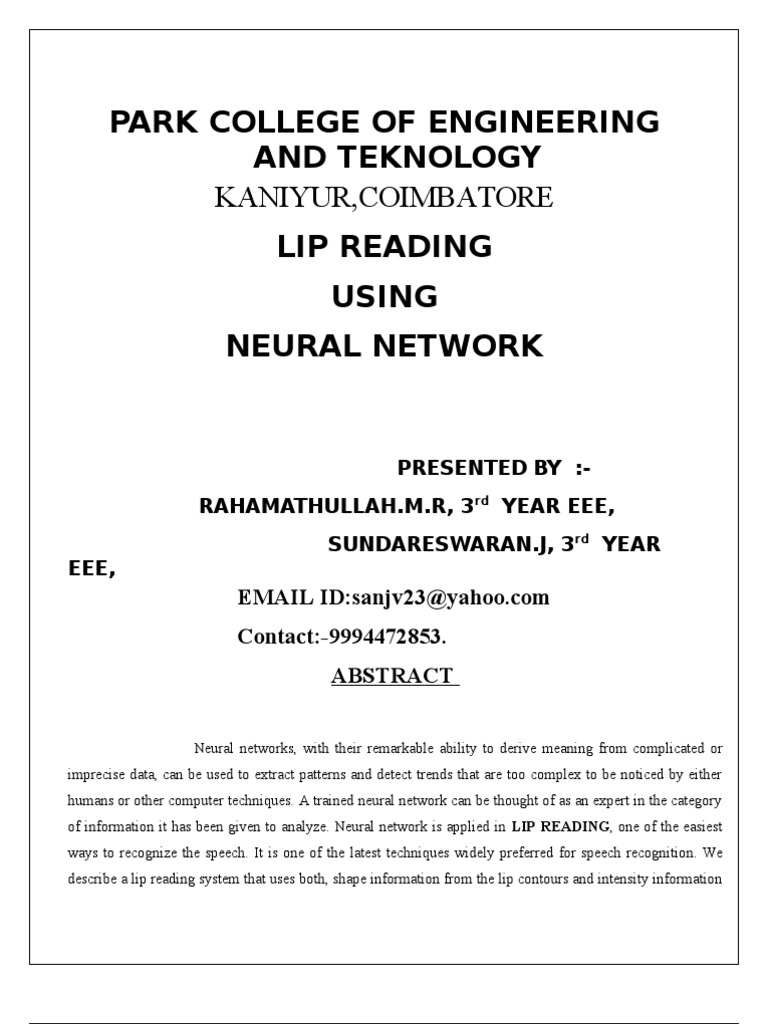Park College of Engineering and Teknology Lip Reading Using Neural ...