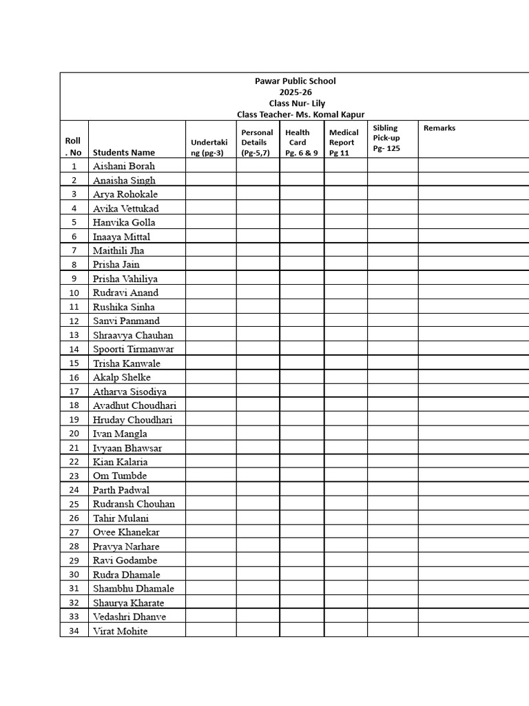 Pawar Public School Class Nur-2025-26 | PDF