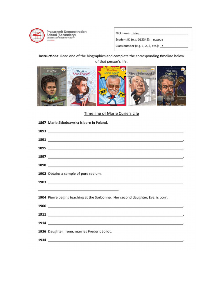 Lesson 2 Worksheet - Biography Timelines | PDF