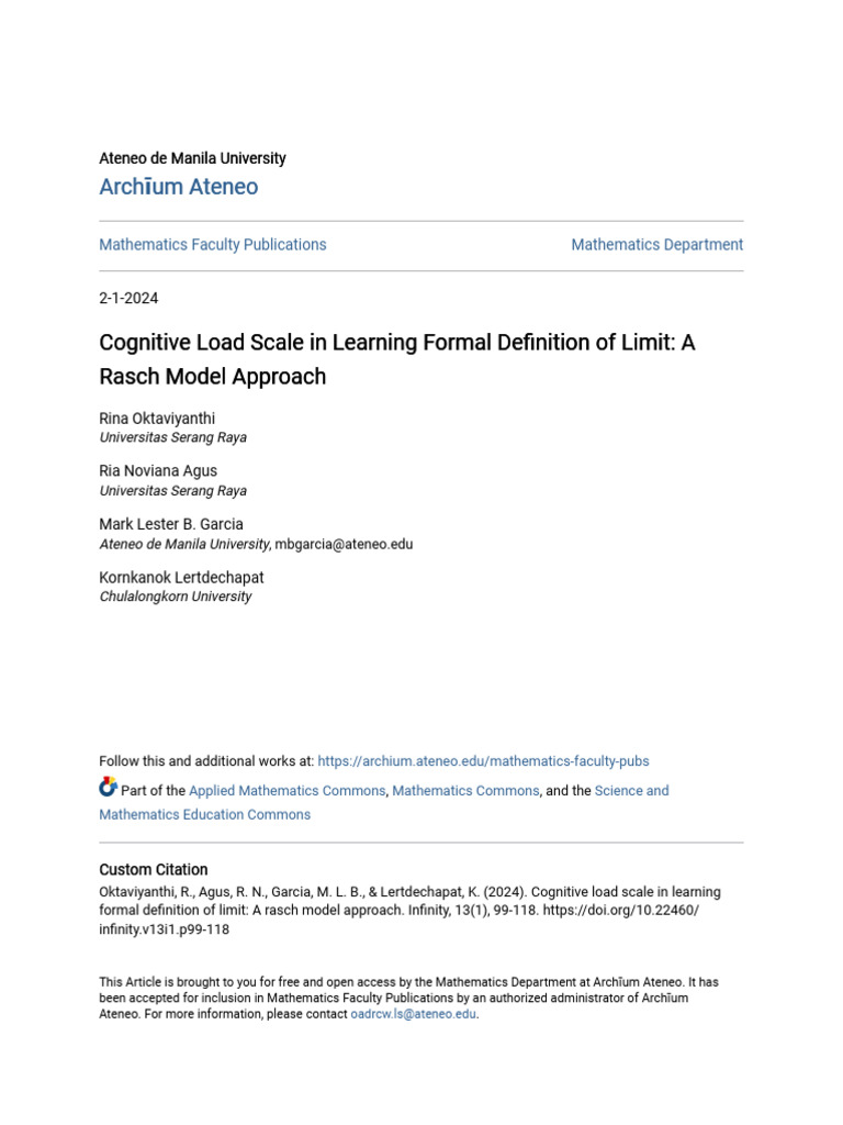 Cognitive Load Scale in Learning Formal Definition of Limit_ A Ra | PDF ...