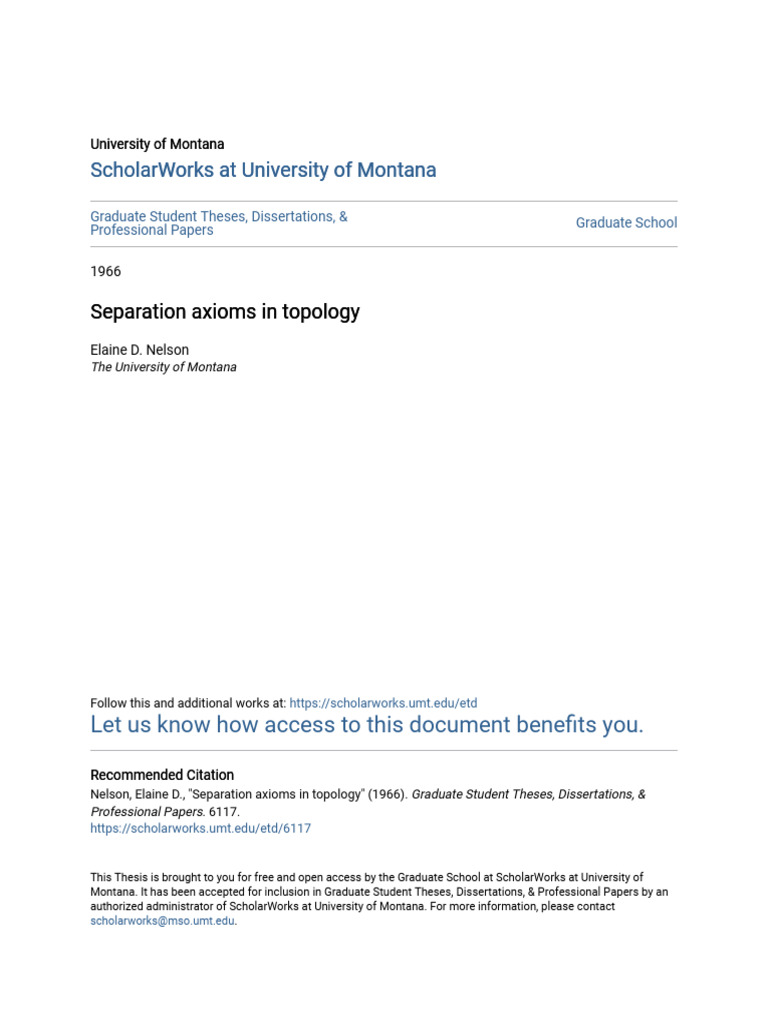 Separation Axioms in Topology | PDF | Mathematics | Geometry