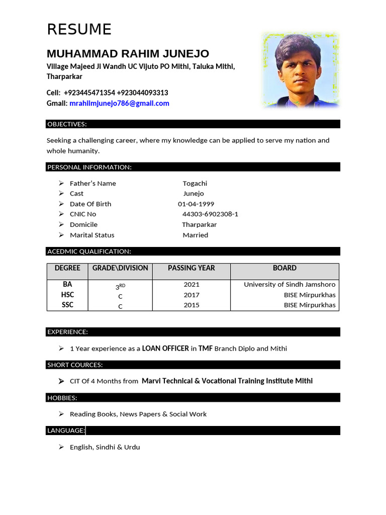 CV M Rahim J | PDF