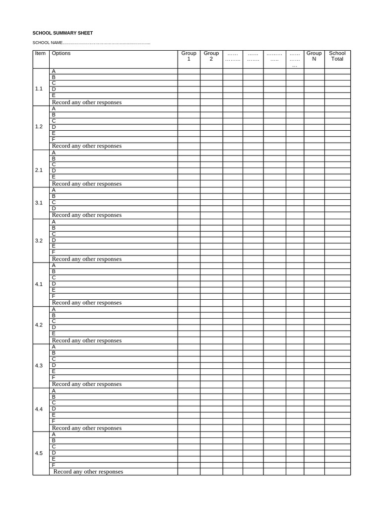 School Summary Sheet | PDF