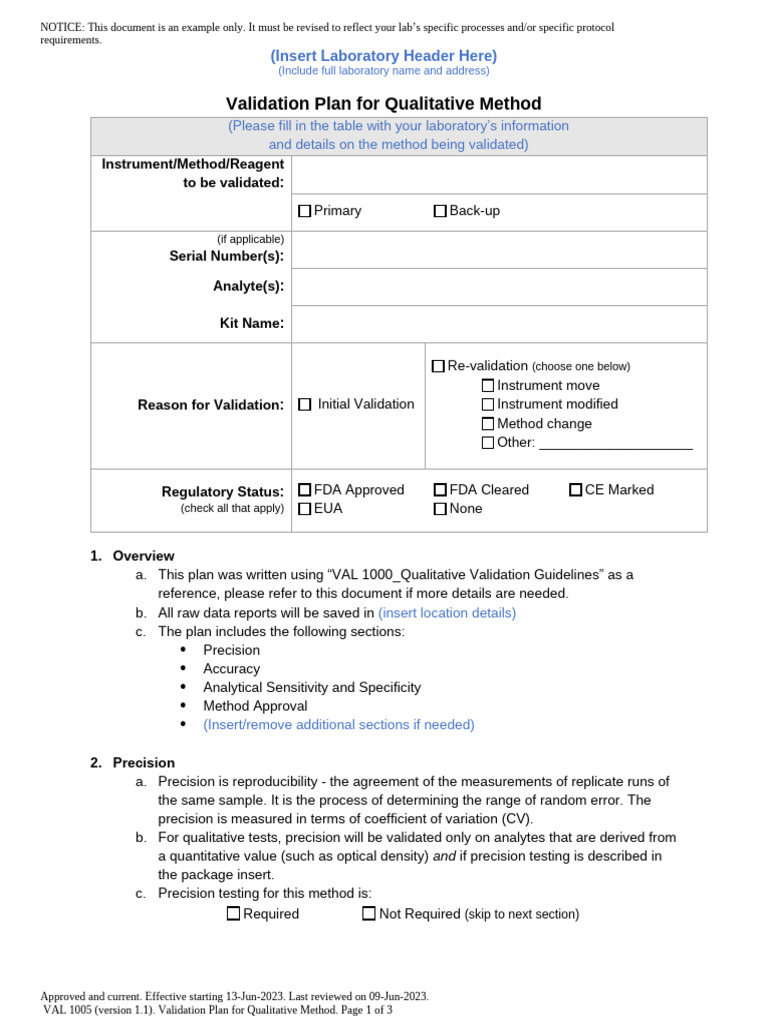 Qualitative Validation Plan Overview | PDF | Accuracy And Precision ...