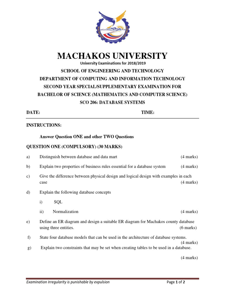 SCO 206 DATABASE SYSTEMS | PDF | Databases | Data Management