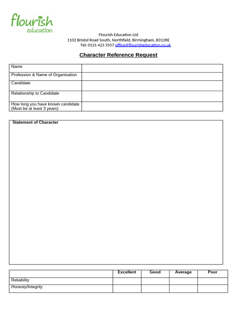 Character Reference Request Form | PDF