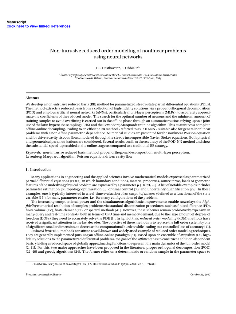 Hesthaven和Ubbiali - 2018 - Non-intrusive reduced order modeling of nonlinear problems using ...