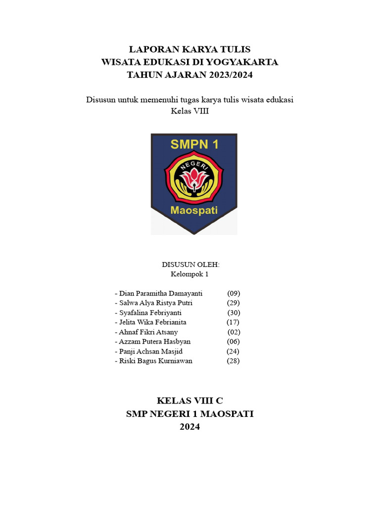 Laporan Karya Tulis Wisata Edukasi Yogyakarta | PDF