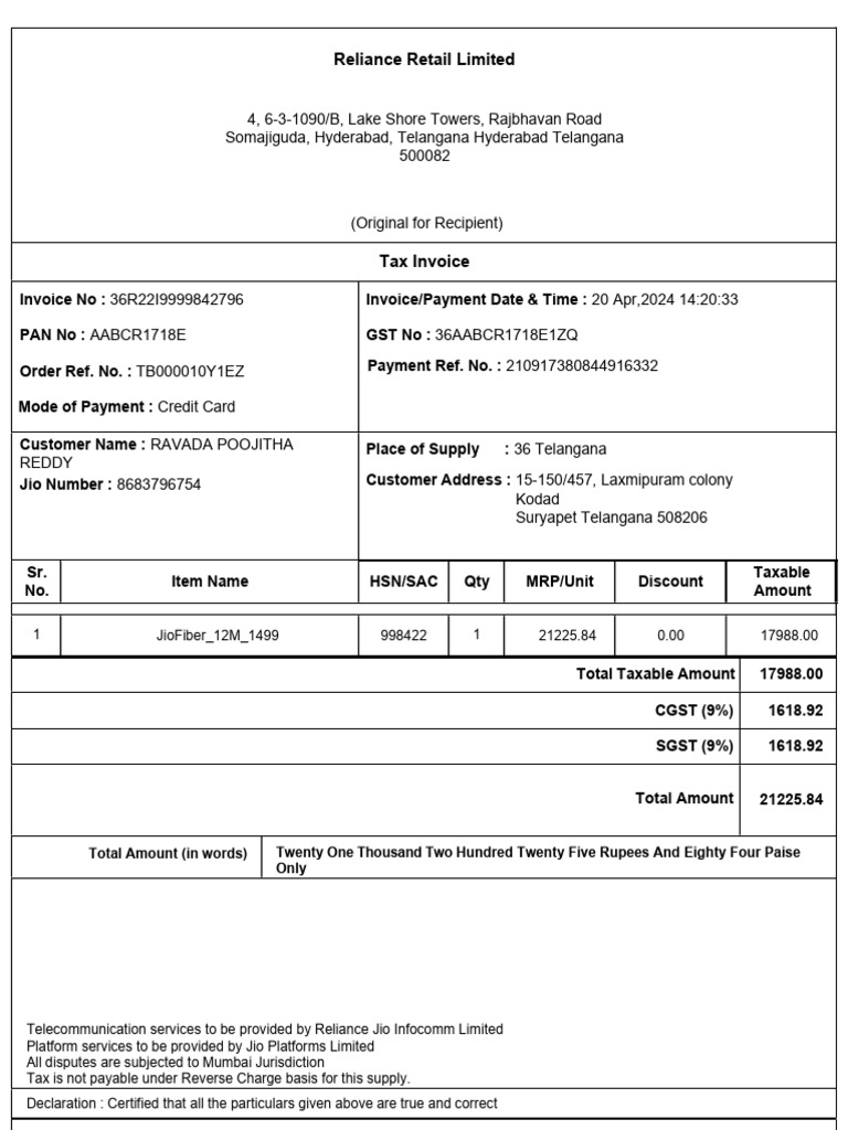 Poojitha Internet Expenses - 2024 | PDF | Receipt | Payments