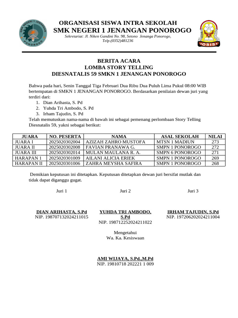 Berita Acara Story Telling | PDF