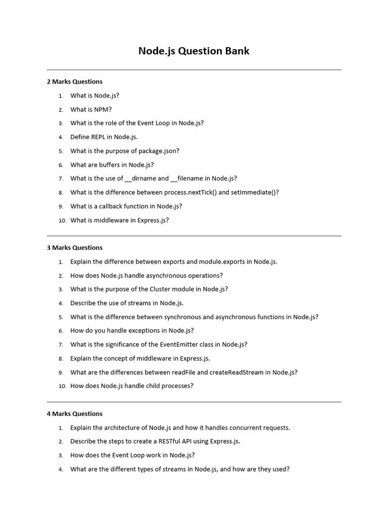 Node JS Question Bank | PDF | Software Development | Computer Science