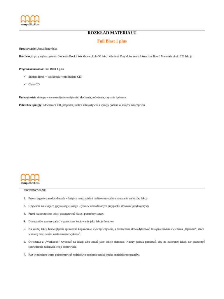 Rozklad Full Blast Plus 1 | PDF | Vocabulary | Meal