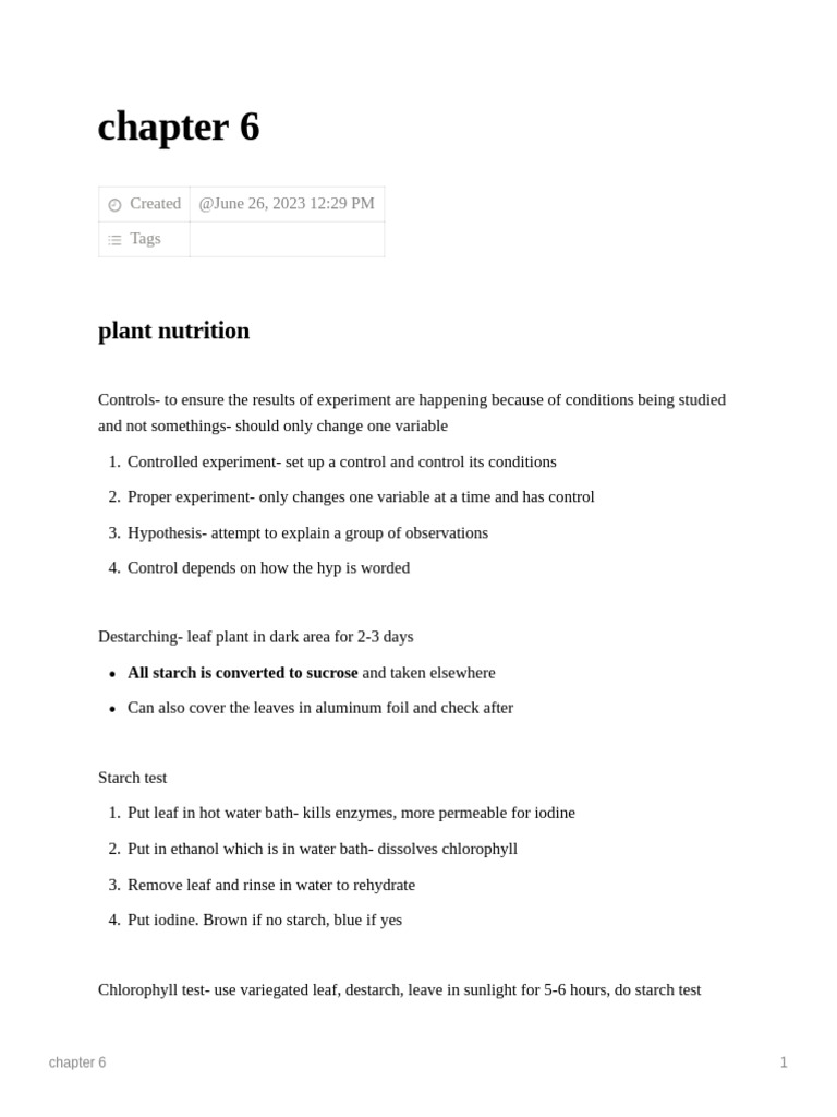 Igcse Biology Notes Chapter 6 Plant Nutrition | PDF | Carbon Dioxide ...