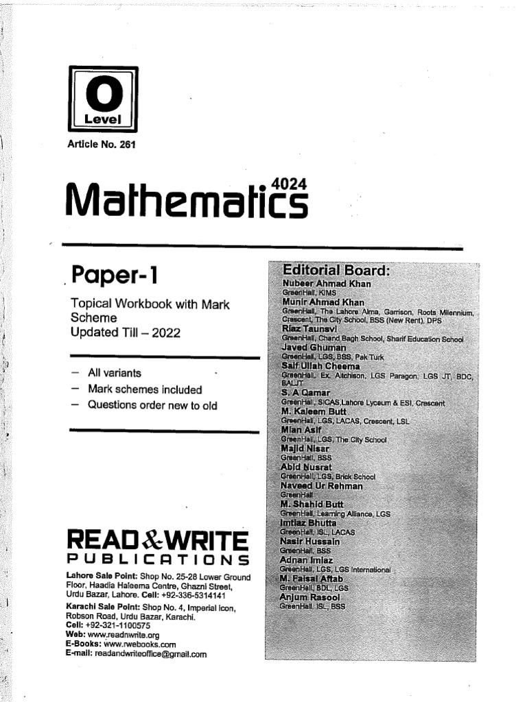 Topical Paper 1 Gce o Level Mathematics - 250228 - 195823 | PDF
