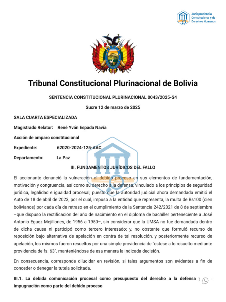 SCP 0043 - 2025-S4 | PDF | Ley procesal | Debido al proceso