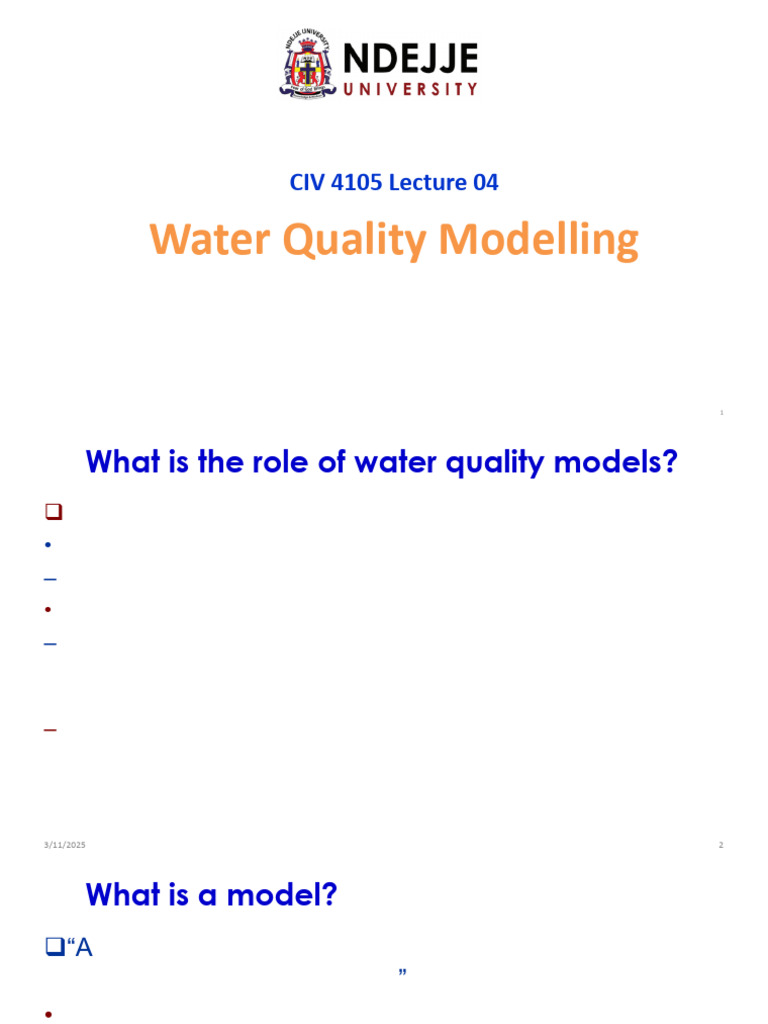 Lecture 4 WATER QUALITY MODELLING | PDF | Water Quality | Water