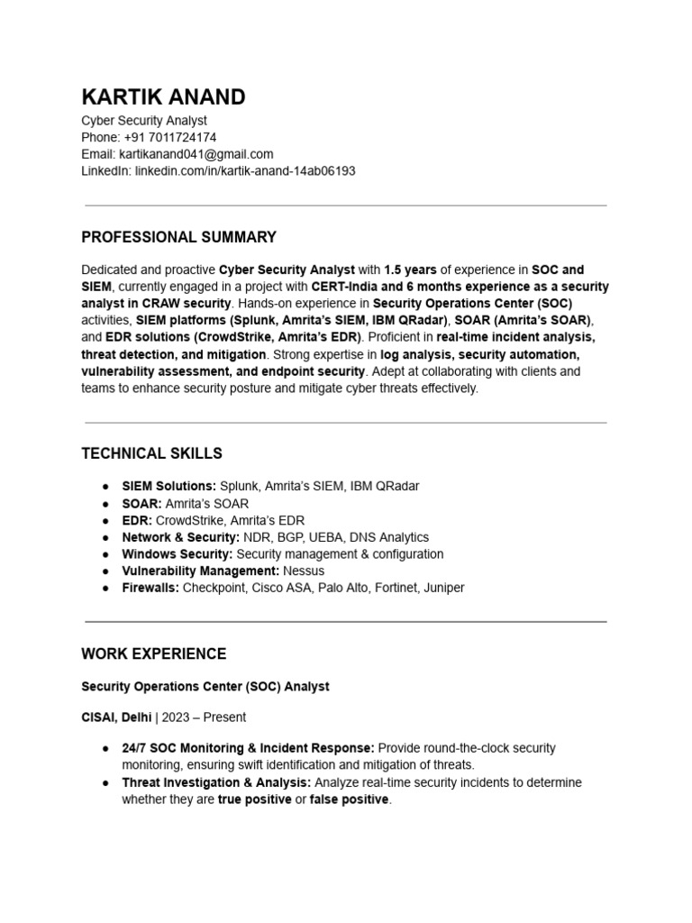 Kartik SOC L2 | PDF | Security | Computer Security