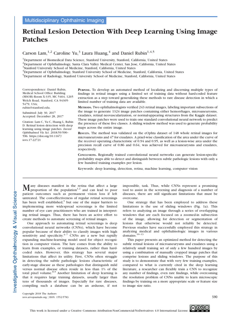 Retinal Lesion Detection With Deep Learning Using Image Patches Pdf Receiver Operating