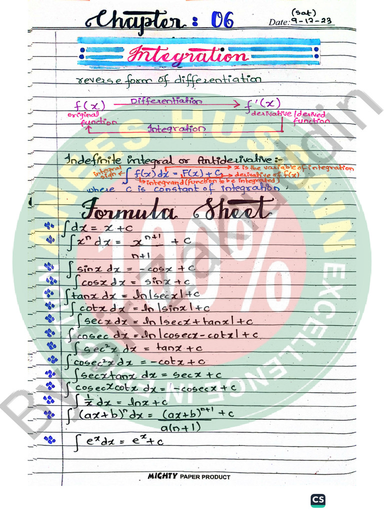 XII-MATHS Chapter 6 Integration by Sir Zakiuddin | PDF