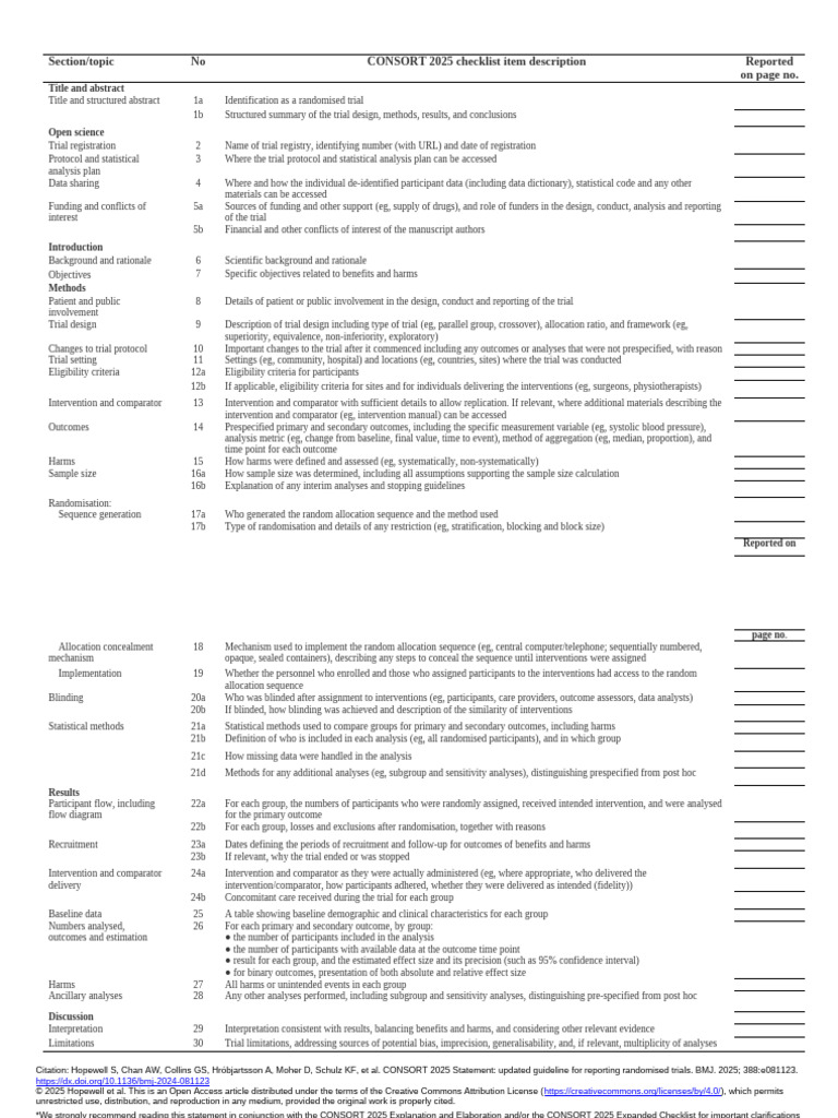 CONSORT 2025 Editable Checklist | PDF | Sampling (Statistics) | Sample Size Determination