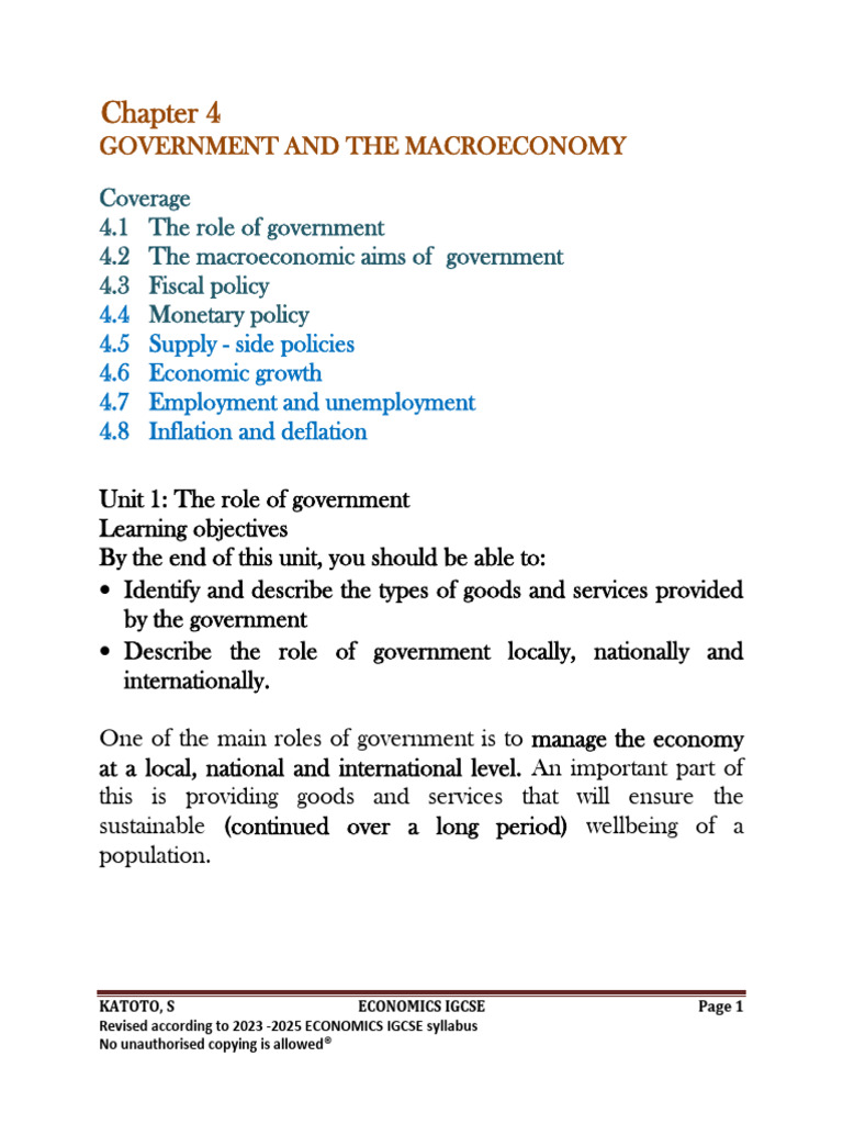 Chapter 4 Unit 1 The Role of Government | PDF | Economics | Macroeconomics