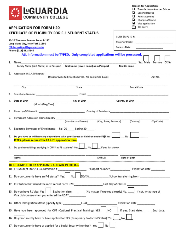 I-20 Application Fall 2025. | PDF