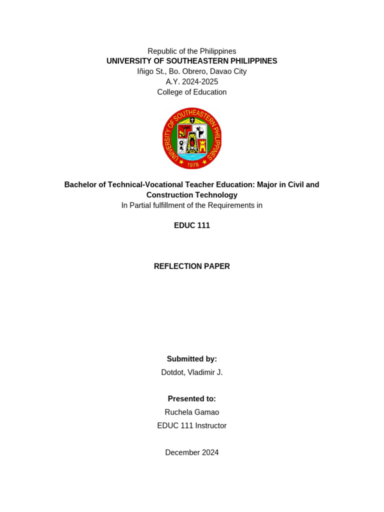 EDUC 111 Reflection Paper | PDF | Adolescence | Psychology