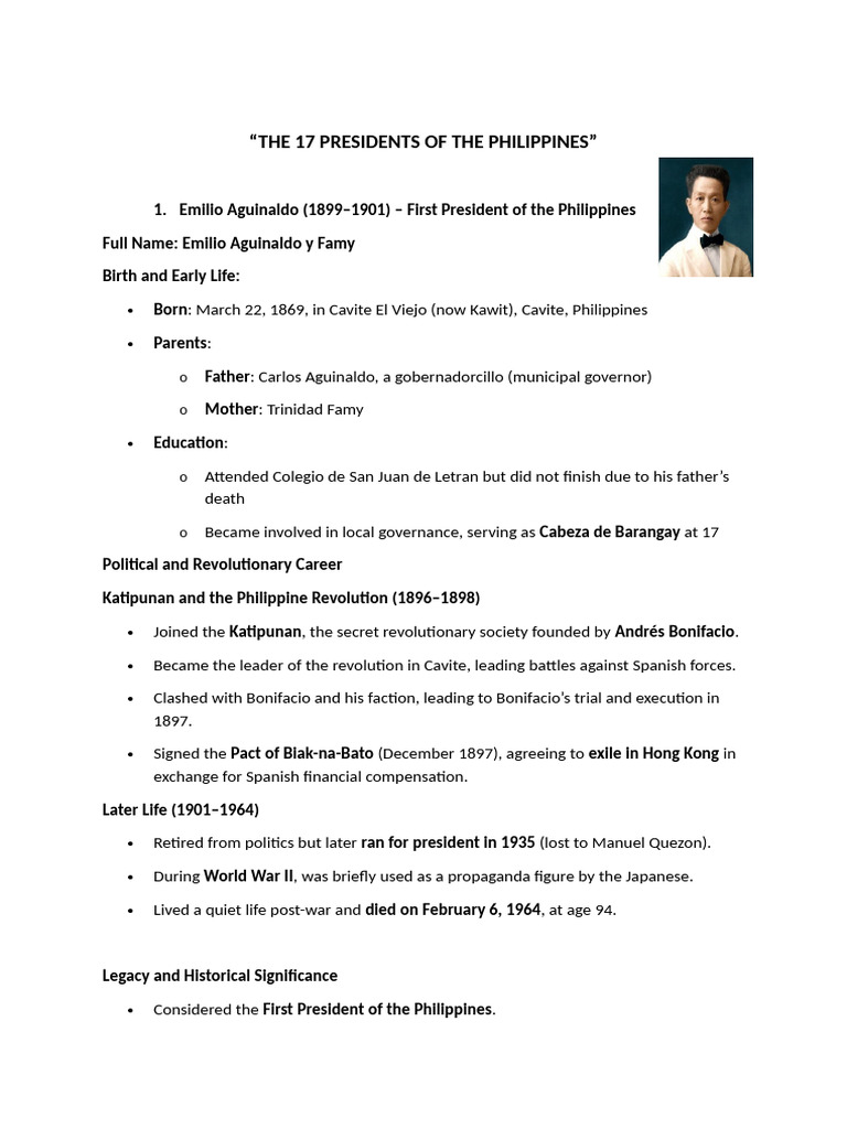 Overview of the 17 Philippine Presidents | PDF | Corazon Aquino ...
