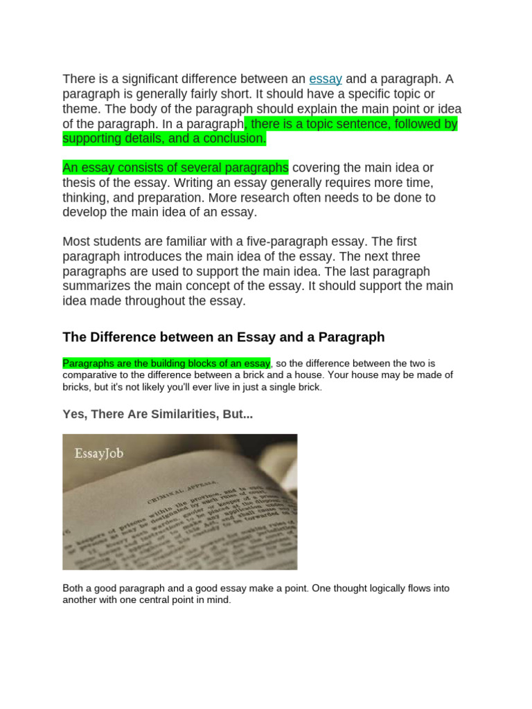 Difference Between Paragraph and Eassy | PDF | Essays | Paragraph
