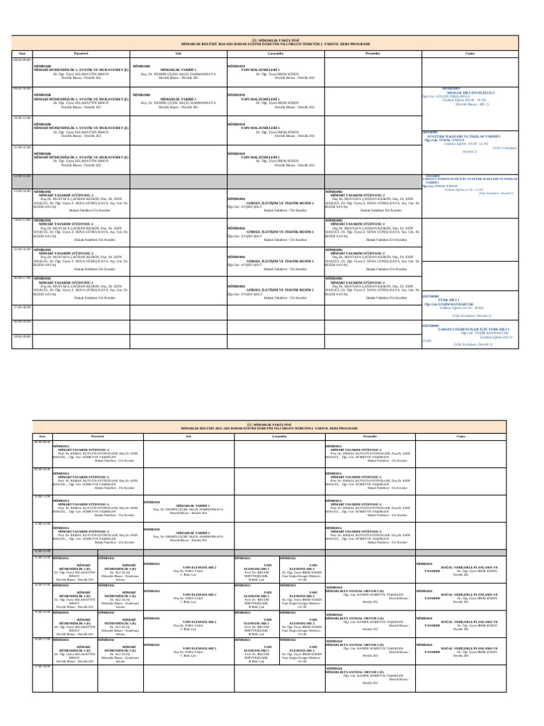 2024 25 - Bahar - Mimarlik Bolumu Lisans Ders Programi 2 2 | PDF