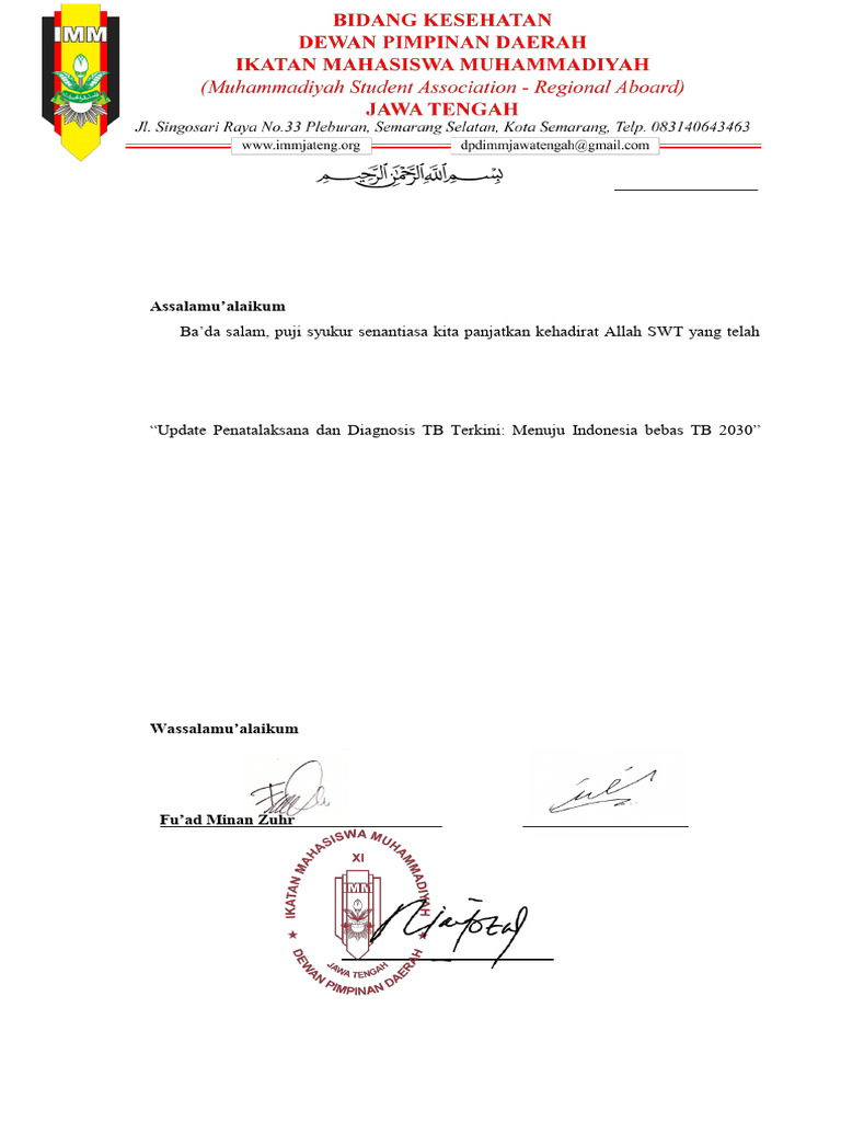 Surat permohonan Peserta DPD IMM SULUT | PDF