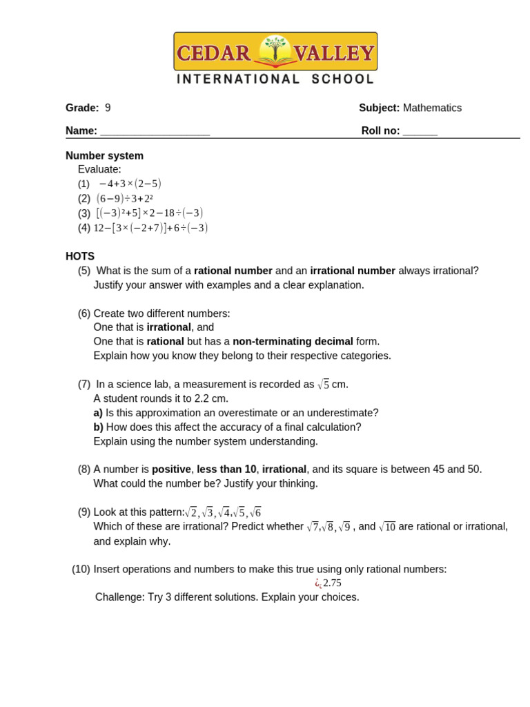 G9 Math Summer Worksheet | PDF | Symmetry | Decimal